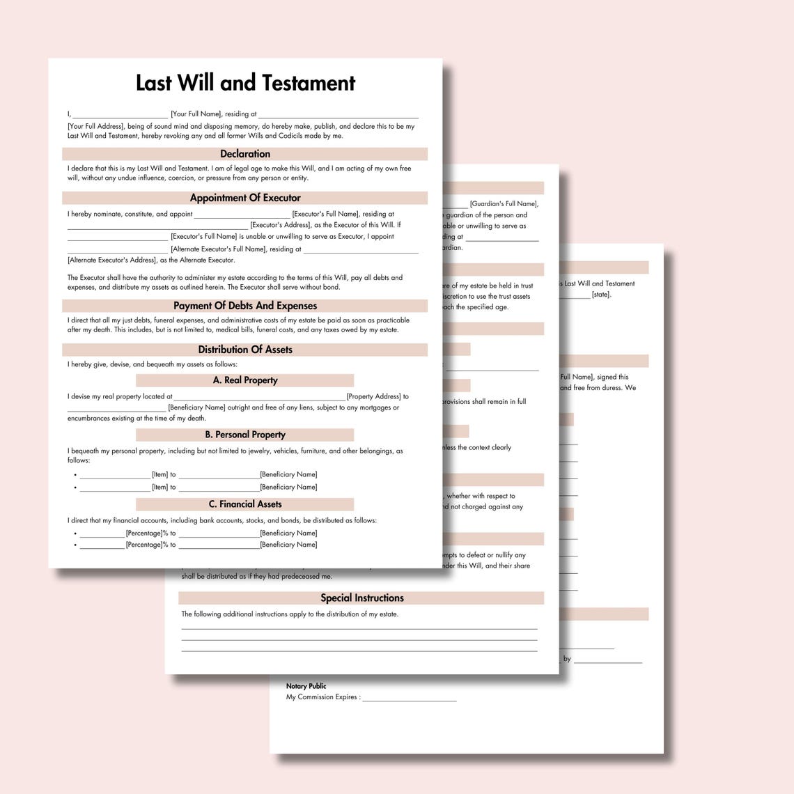 Last Will and Testament | Editable & Printable | Personalized Will and ...
