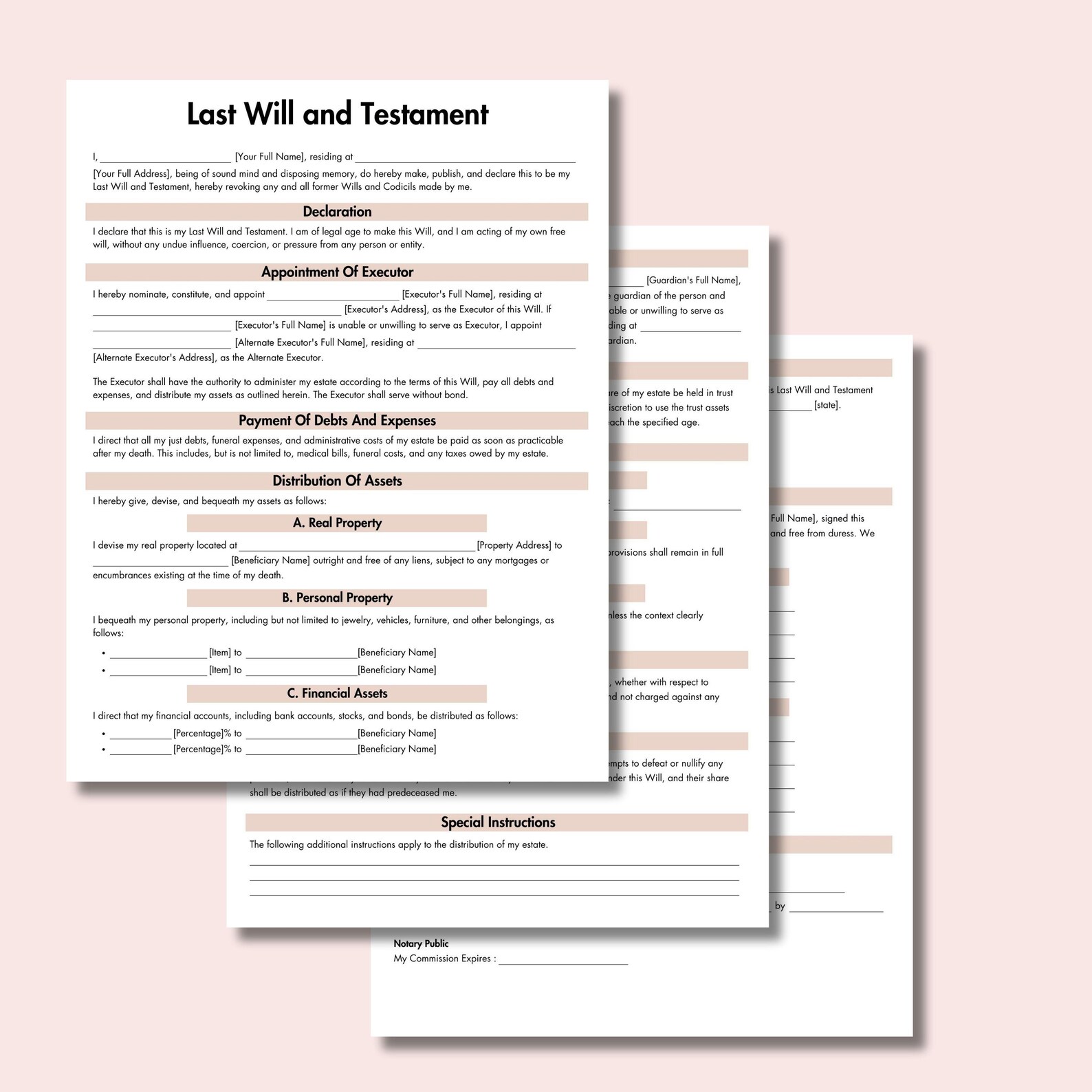 Last Will and Testament | Editable & Printable | Personalized Will and ...
