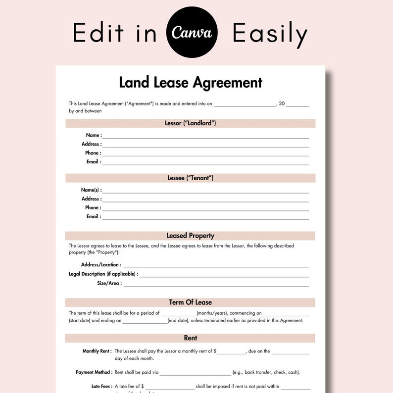 Land Lease Agreement, Printable Land Rental Contract, Farm Contract ...
