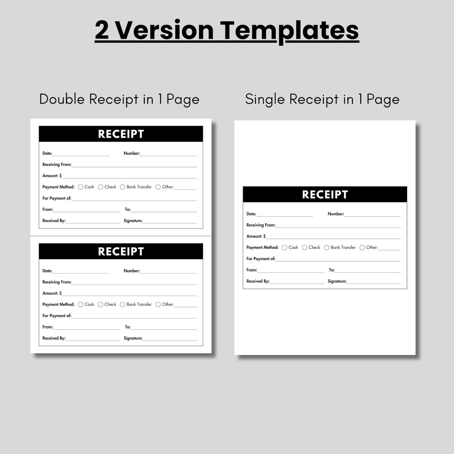 Receipt Template Black, Printable & Editable Customer Receipt, Simple ...