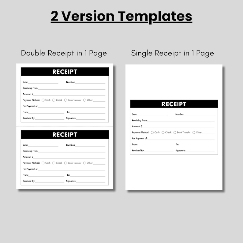 Receipt Template Black, Printable & Editable Customer Receipt, Simple ...