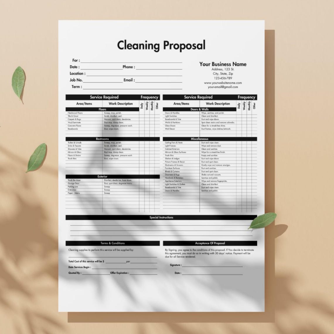 Cleaning Proposal Template, Printable & Editable Business Janitorial ...
