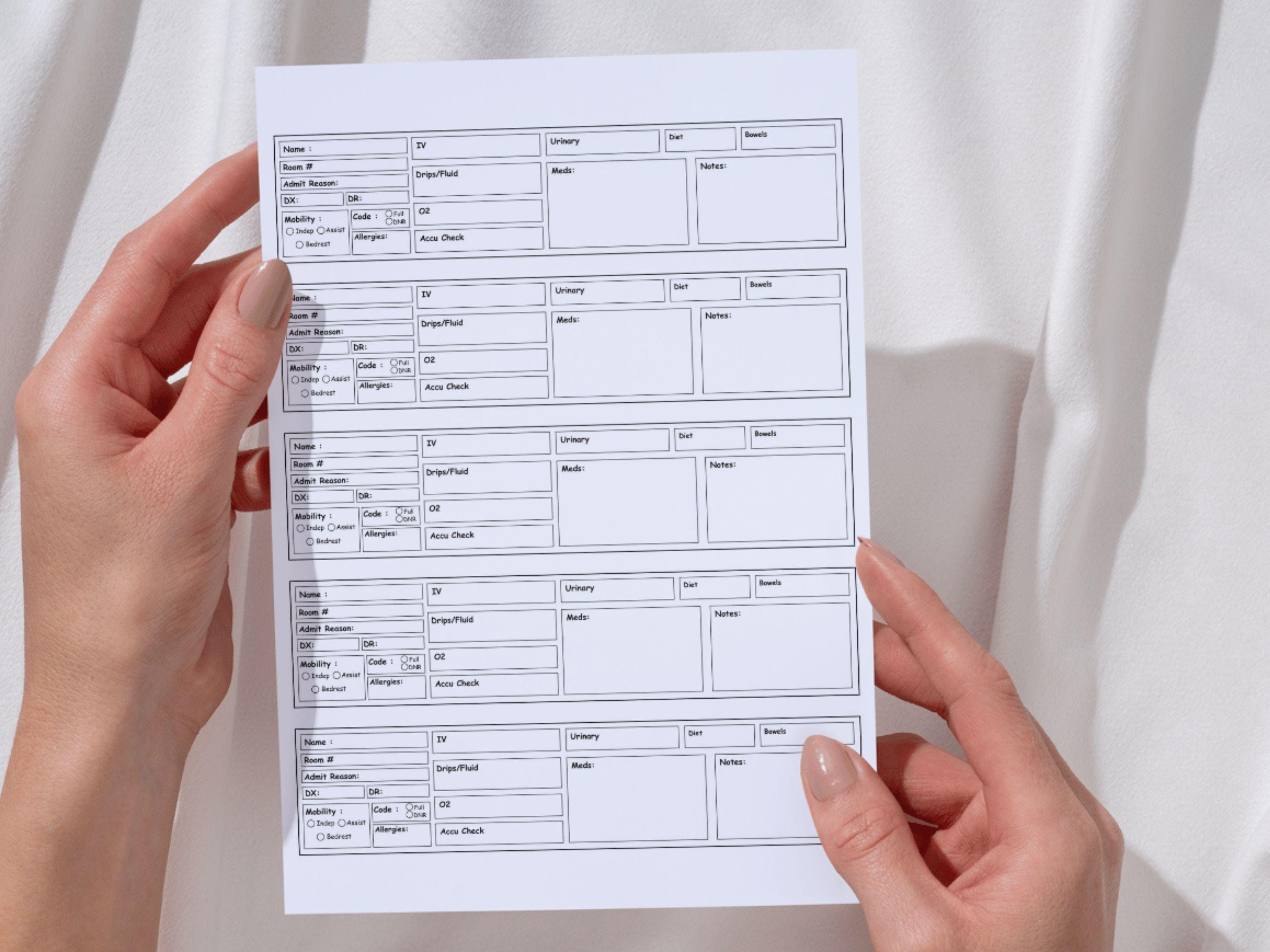 5 Patient Nursing Report Sheet, Nurse Brain Sheet, Printable Nurse Med ...