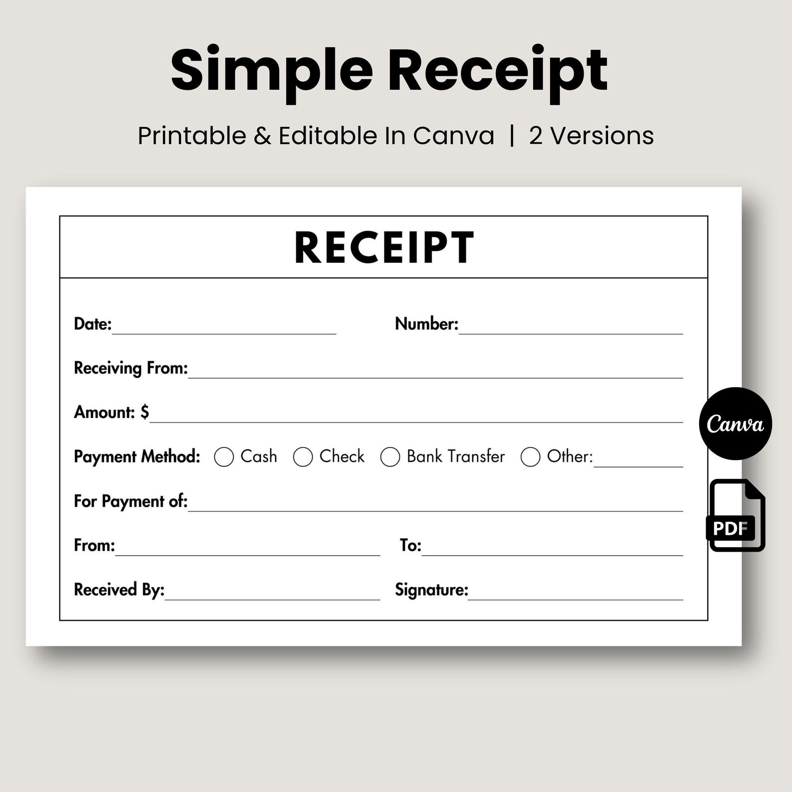 Editable Receipt Template, Simple Business Receipt, Sales Receipt for ...