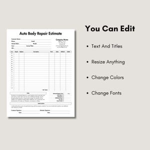 Editable Auto Body Repair Estimate, Auto Repair Estimate Template ...