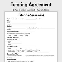 Printable Tutor Contract Template: Editable Teacher Tutoring Form ...
