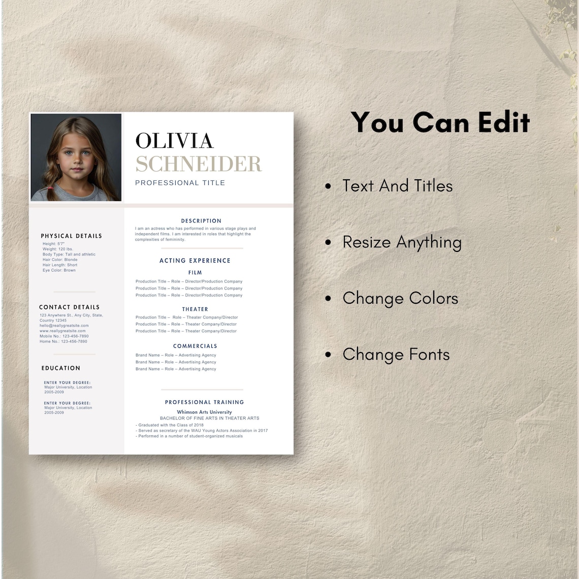 Child Actor Resume Template, Editable in Canva, Child Model Resume ...
