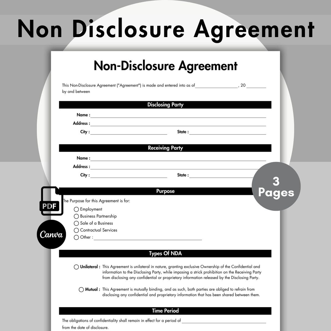 Editable Non-disclosure Agreement, Printable NDA Forms, Confidential ...