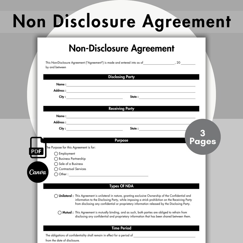 Editable Non-disclosure Agreement, Printable NDA Forms, Confidential ...
