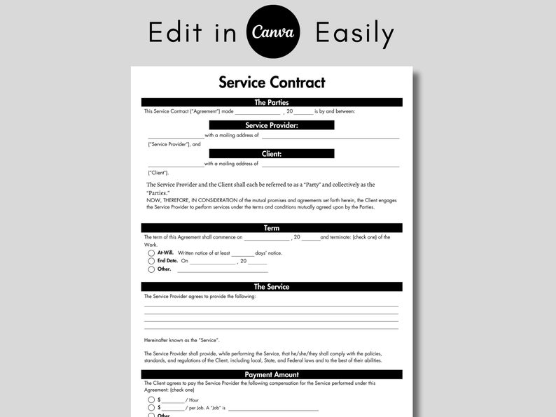 Printable Services Contract Agreement, Business Contract Template ...