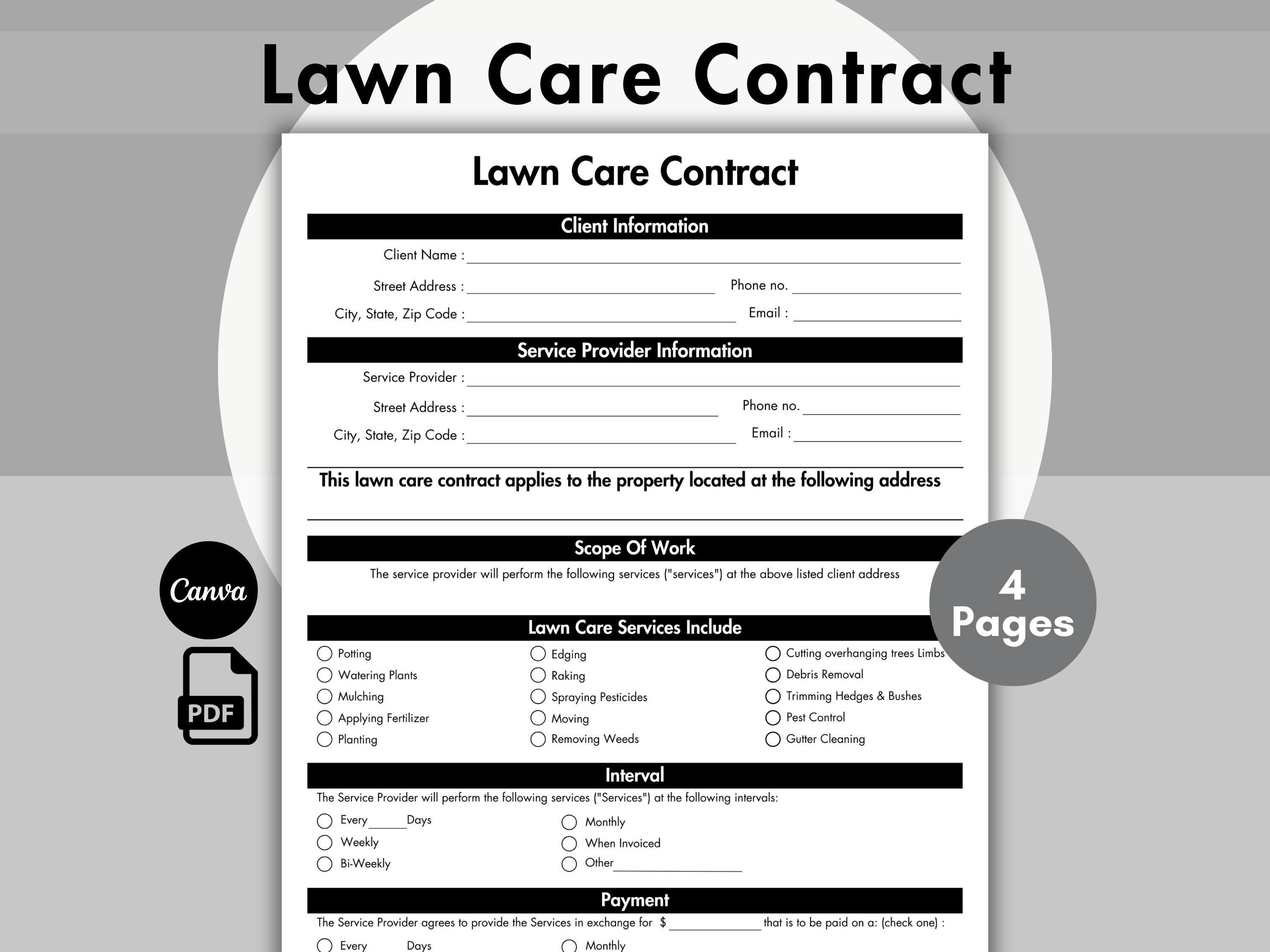 Lawn Care Agreement, Contract Template, Printable Service Agreement ...