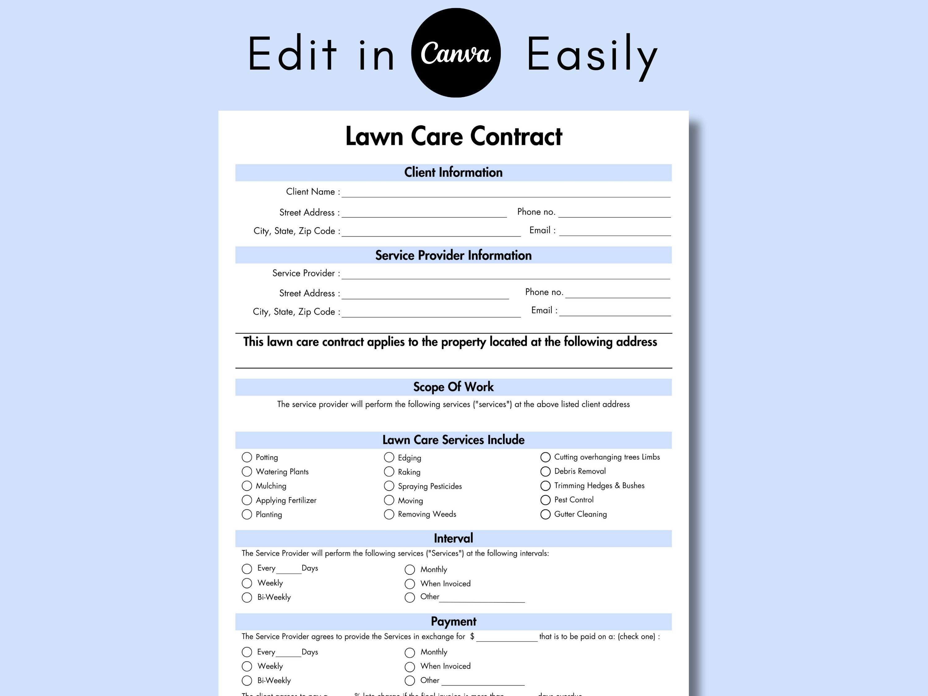 Editable Lawn Care Contract, Agreement Template, Landscaping Contract ...