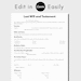 One Page Last Will and Testament, Editable Testament Form Template ...