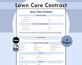 Editable Lawn Care Agreement, Single Page Landscaping Contract ...