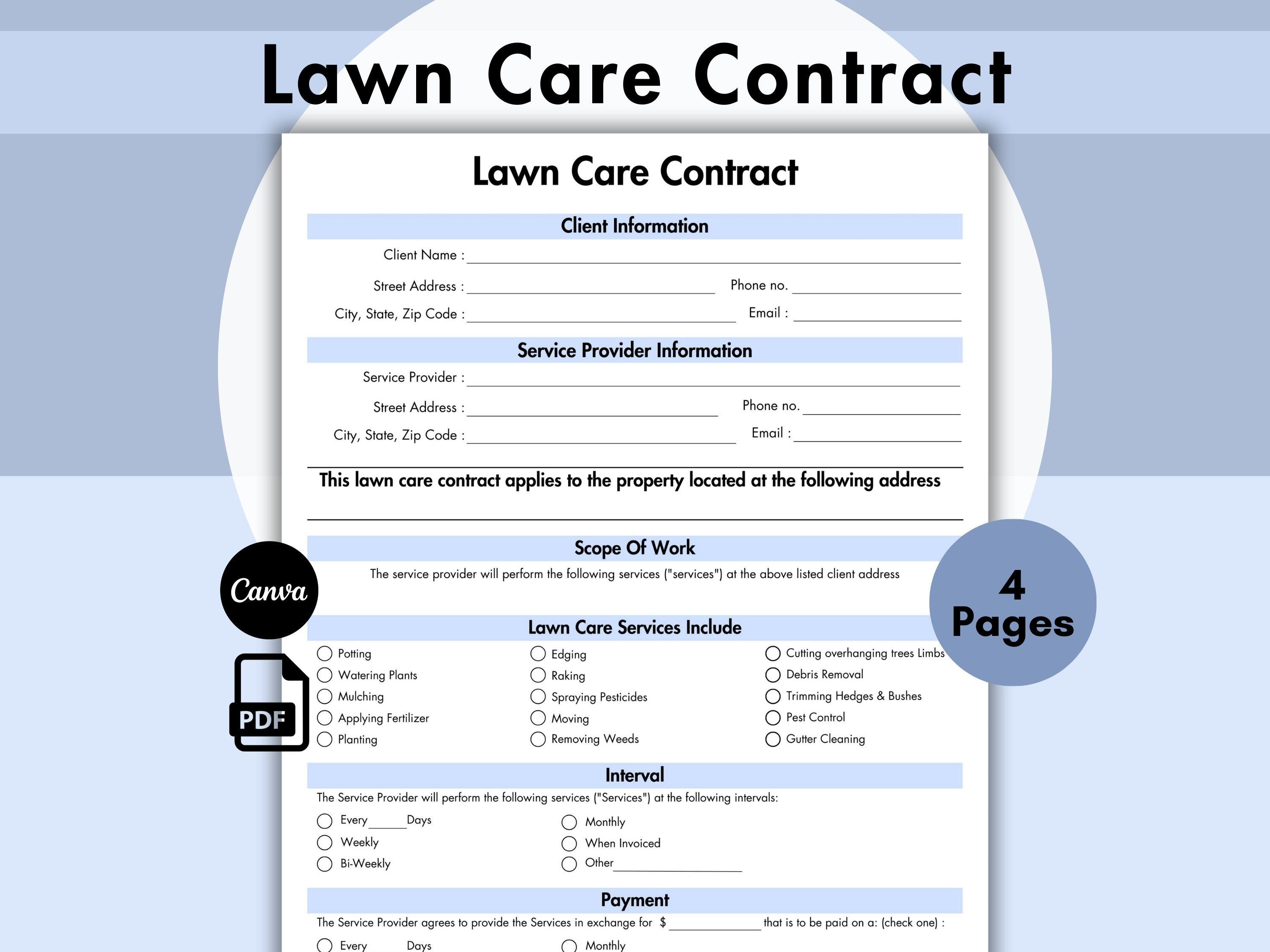 Editable Lawn Care Contract, Agreement Template, Landscaping Contract ...