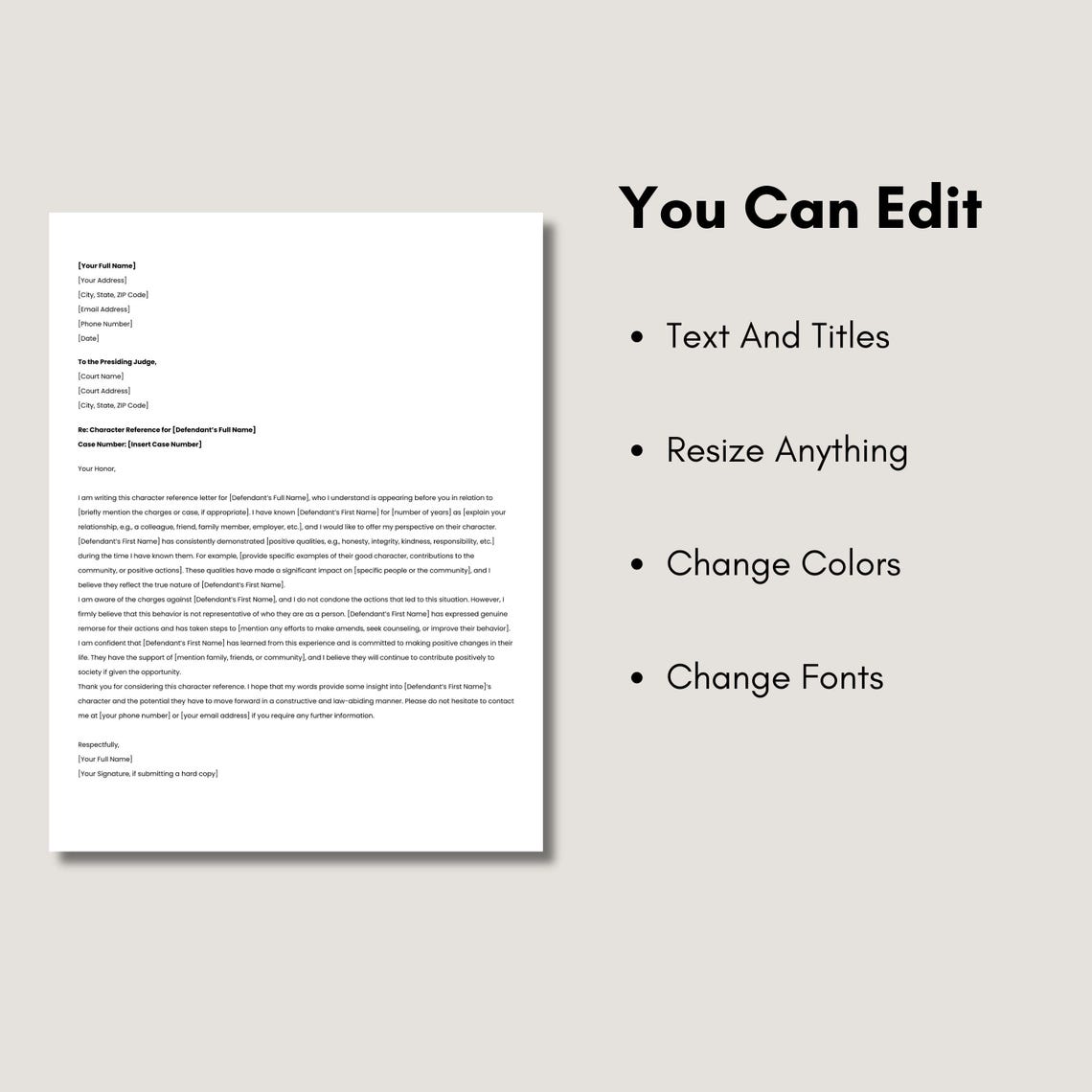Editable Court Character Reference Letter, Printable Court Letter ...