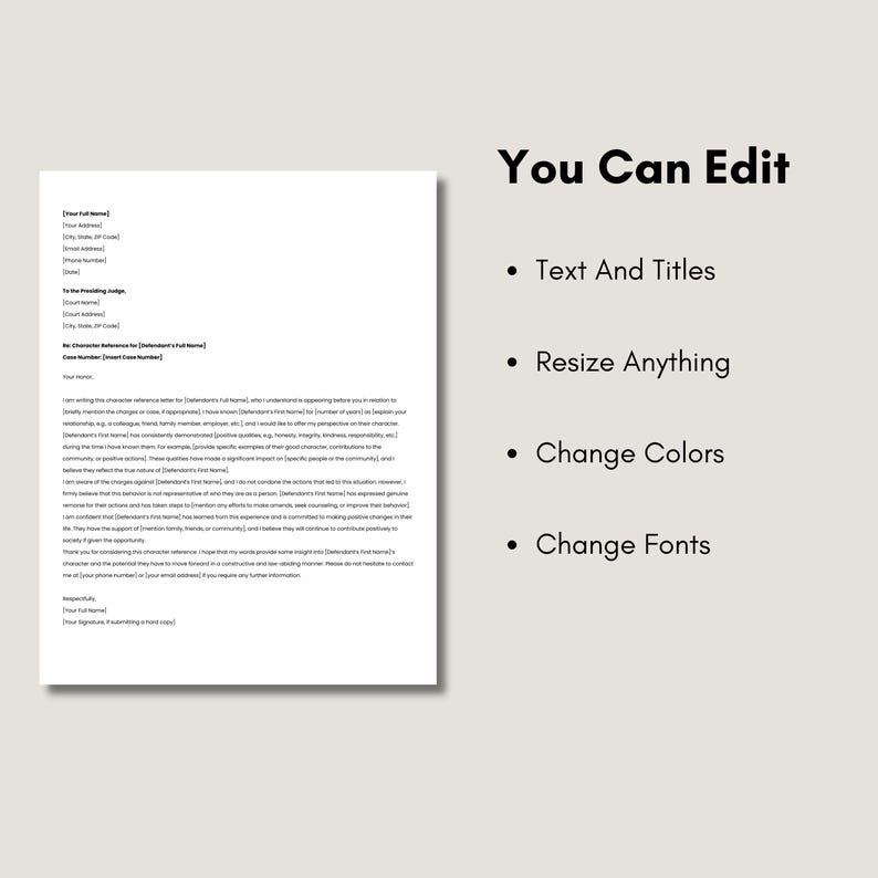 Editable Court Character Reference Letter, Printable Court Letter ...