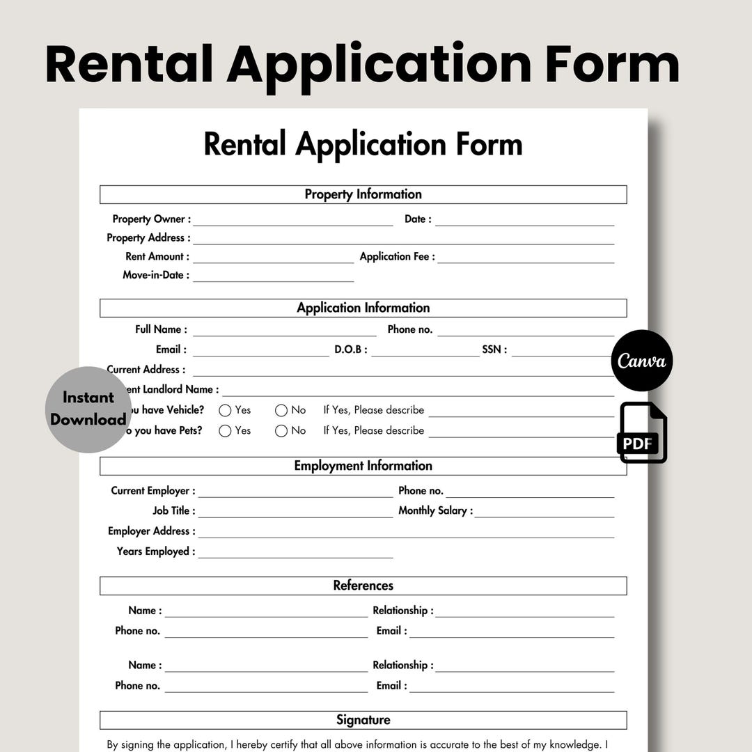 Rental Application Form, Editable & Printable Landlord Rental ...