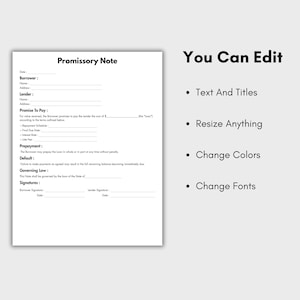 One Page Promissory Note, Editable Personal Loan Agreement Template ...