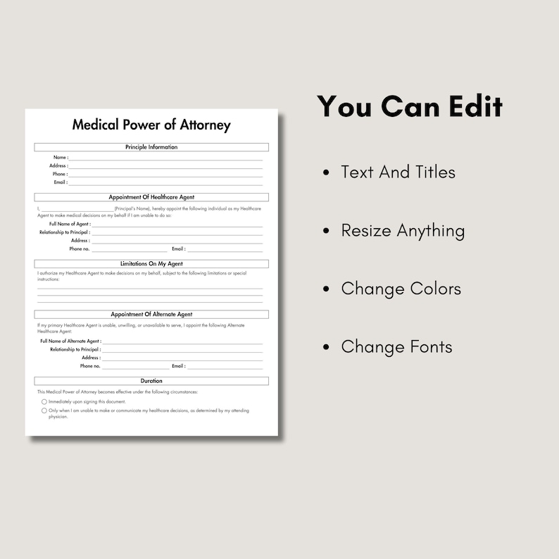 Medical Power of Attorney, Printable & Editable Medical Power of ...
