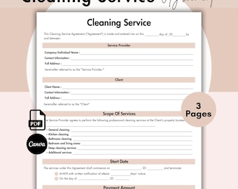 Minimalist Cleaning Service Contract Template, Simple Cleaning Business Form, Editable ...