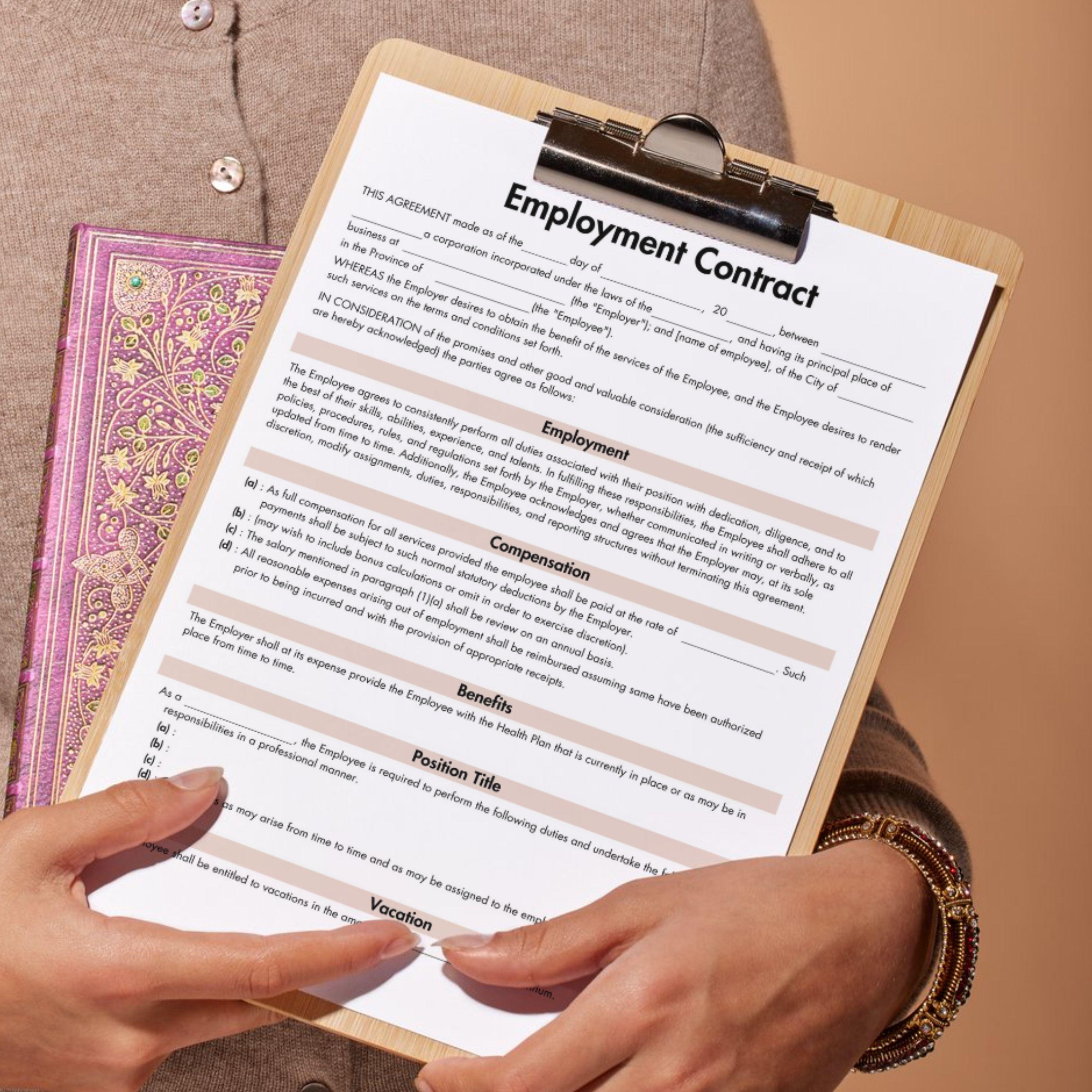 Employment Agreement Template, Editable Employment Service Contract ...