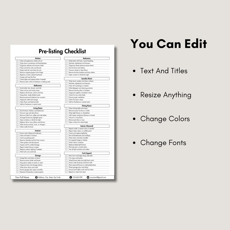 Editable Pre-listing Checklist, Home Seller Checklist Form, Real Estate ...