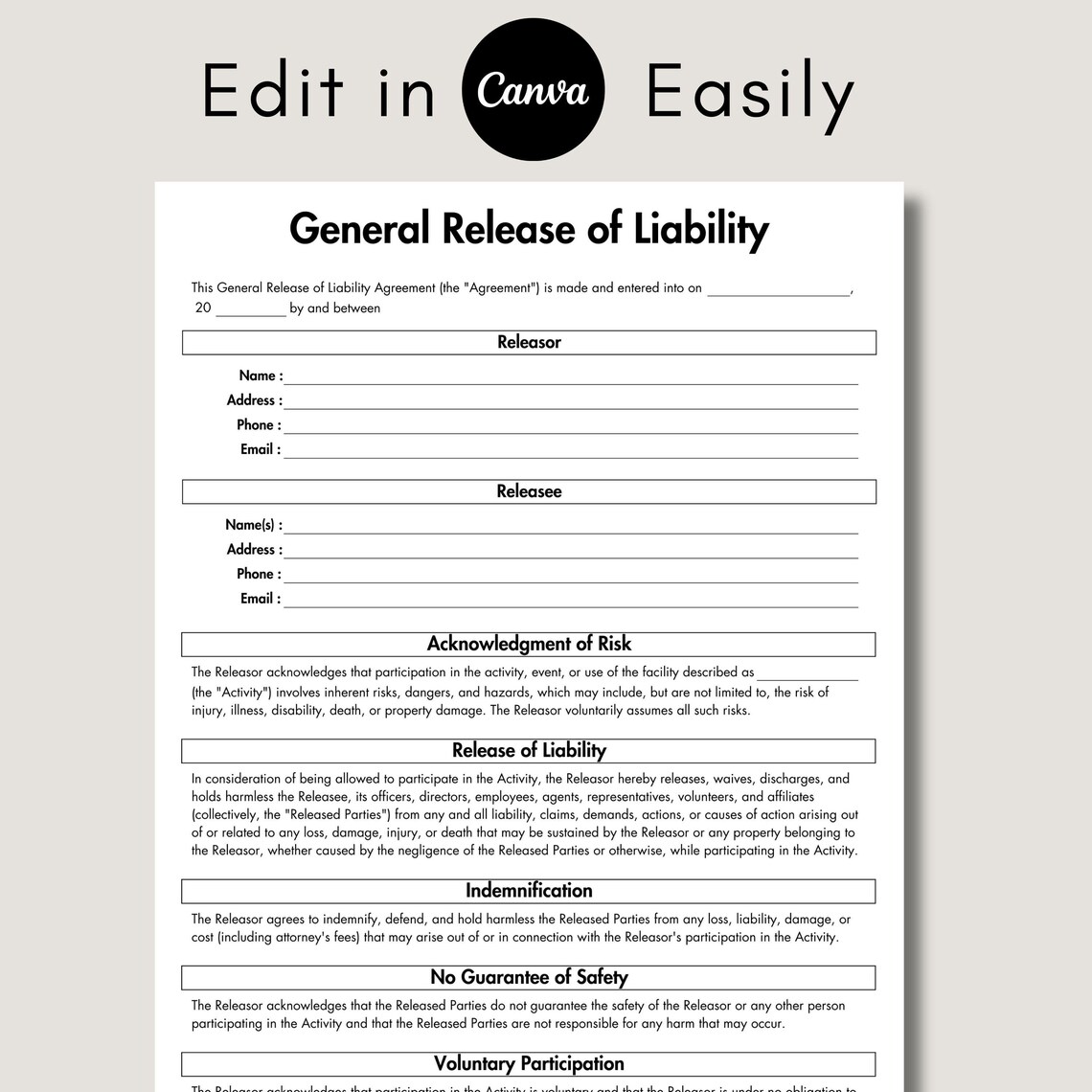 General Release of Liability, Printable & Editable Informed Consent ...
