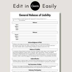 General Release of Liability, Printable & Editable Informed Consent ...