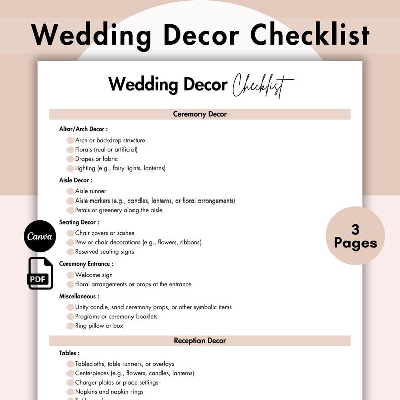 Wedding Decor Checklist, Wedding Decor Plan Checklist Template ...