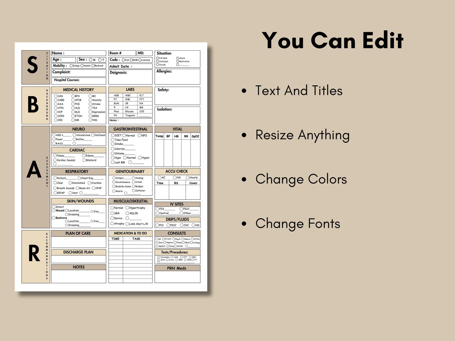 SBAR Nurse Report Sheet Digital, Editable Nursing Student Med Surg SBAR ...