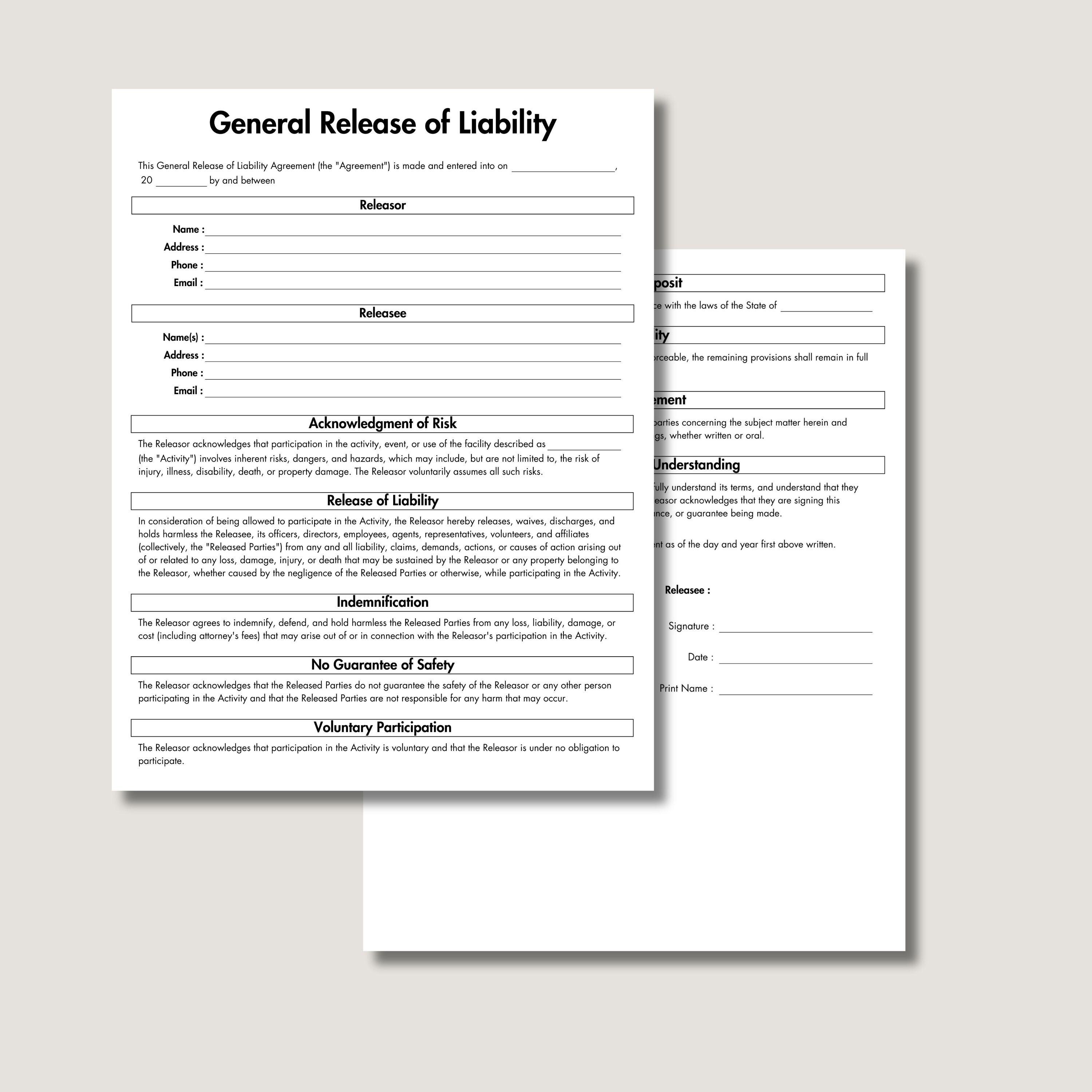 General Release of Liability, Printable & Editable Informed Consent ...