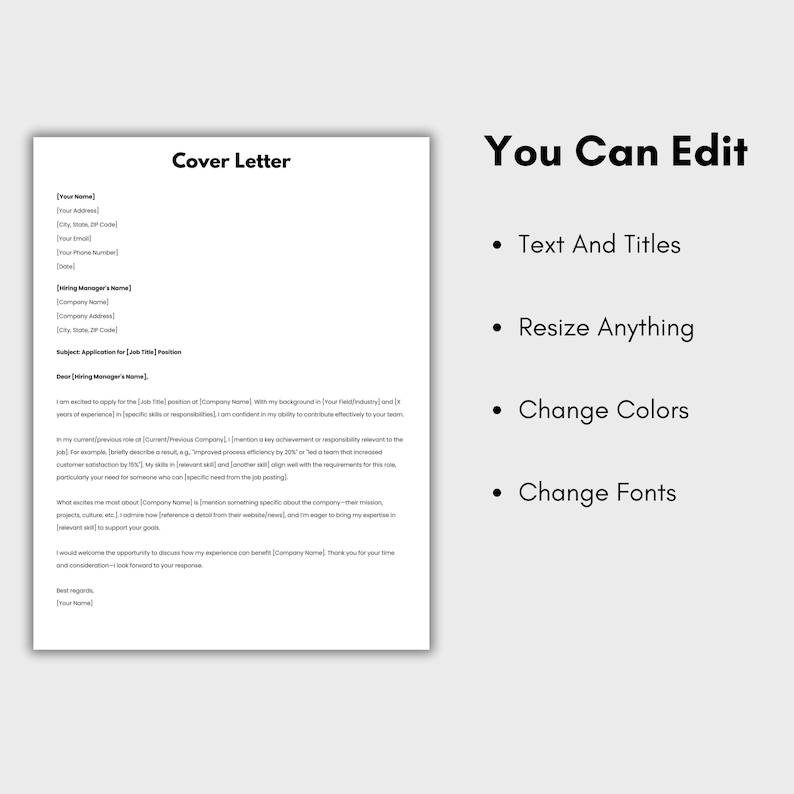 Editable Cover Letter, Printable Business Cover Letter, Job Cover ...