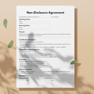 One Page Non Disclosure Agreement, Editable Confidential Disclosure ...