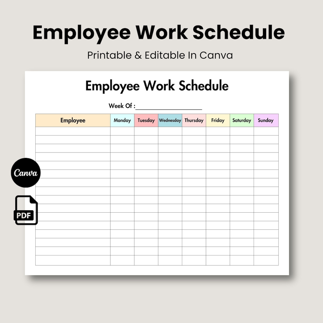 Editable Employee Work Schedule Printable, Employee Weekly Schedule ...