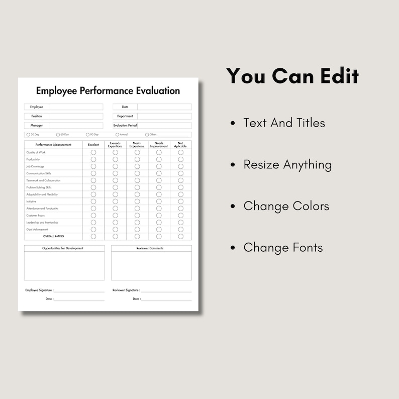 Employee Performance Evaluation, Editable & Printable Employee ...