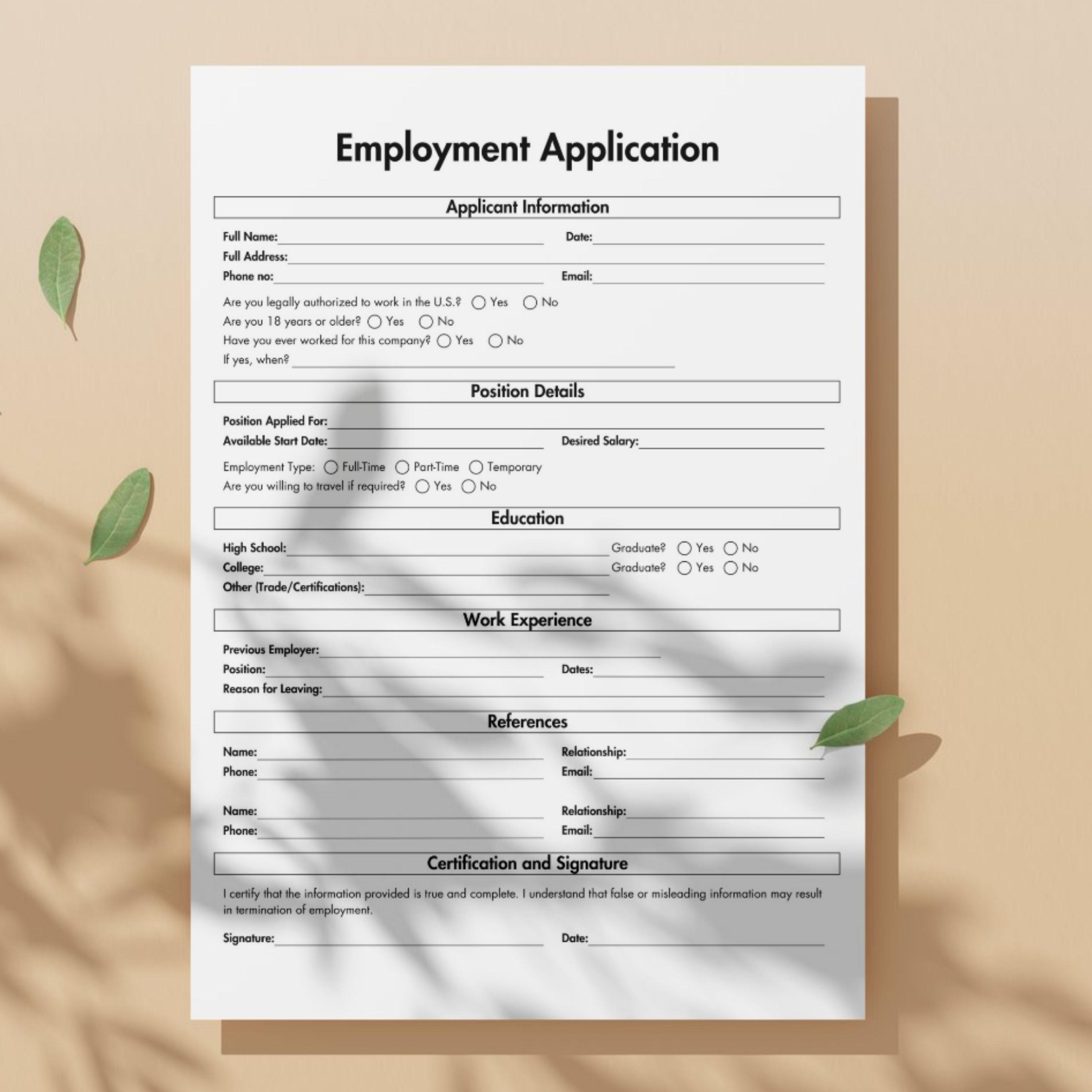 Editable Employment Application, Job Application Template, New Employee ...