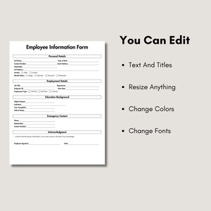 Editable Employee Information Form, HR Templates Employee Form, New ...