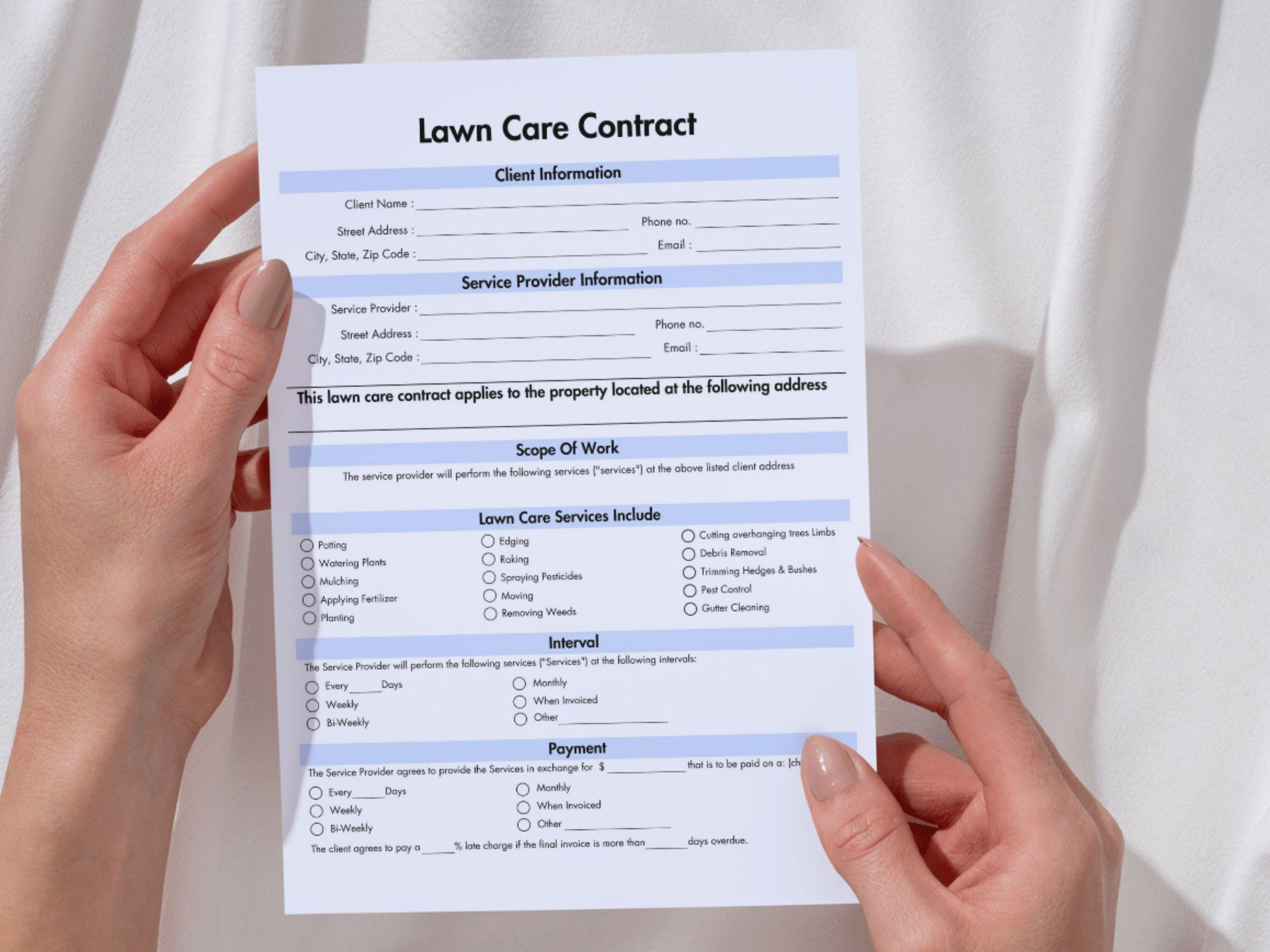 Editable Lawn Care Contract, Agreement Template, Landscaping Contract ...