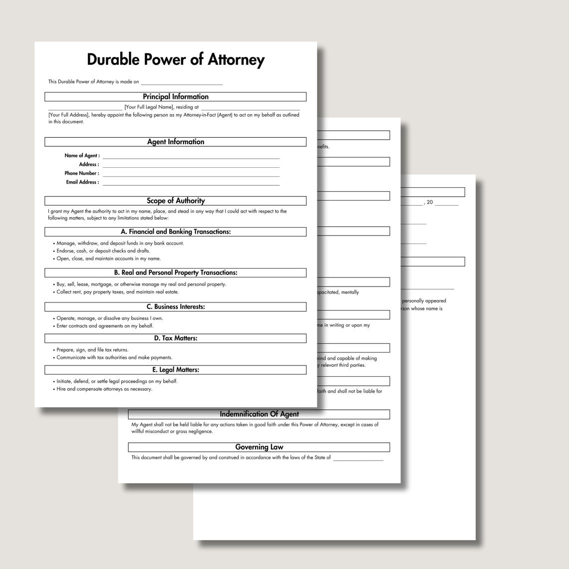 Editable Durable Power of Attorney, POA Form, Printable Durable Power ...