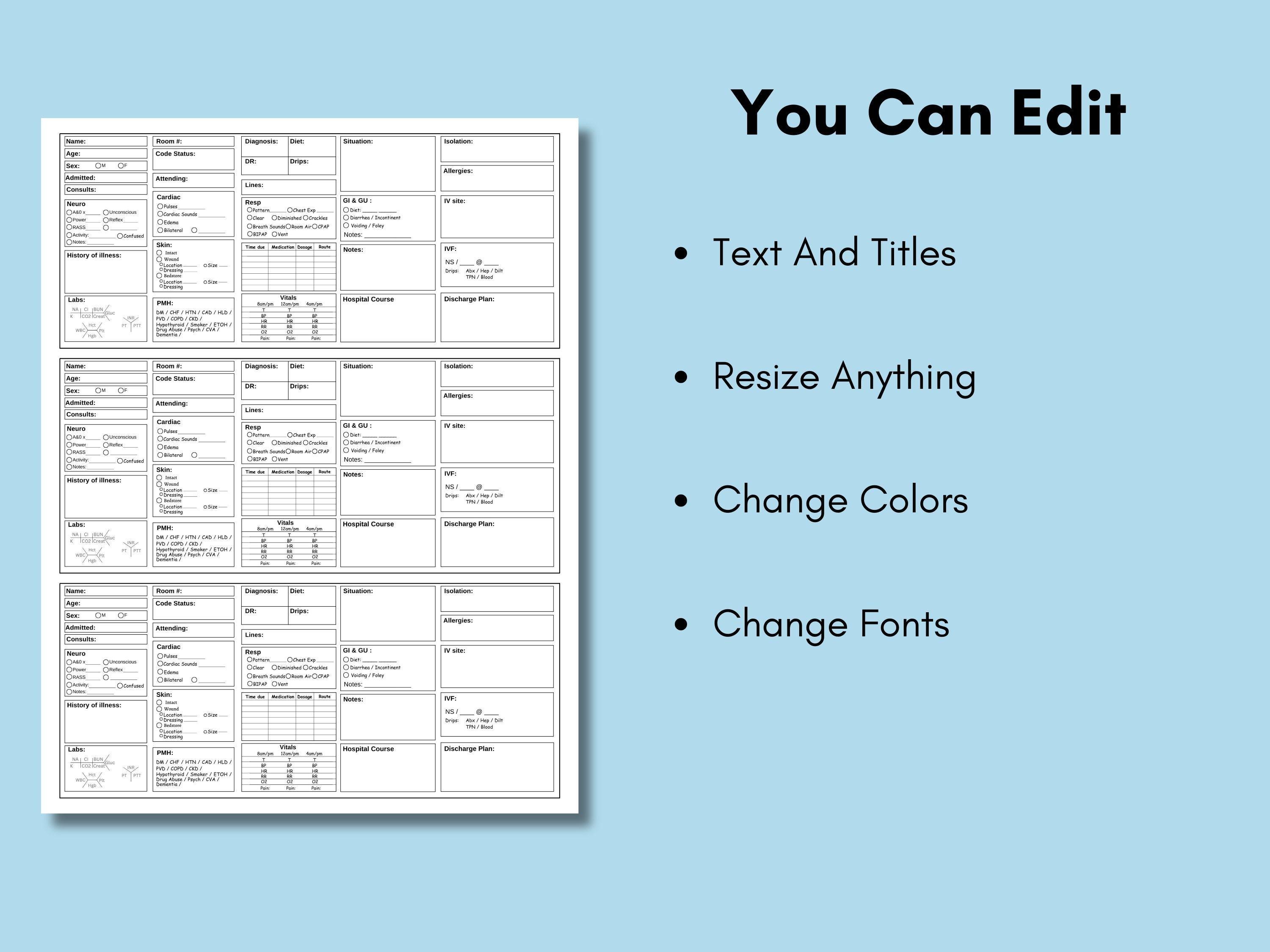 3 Patient Nurse Report Sheet, Printable Nursing Med Surg Report Sheet ...