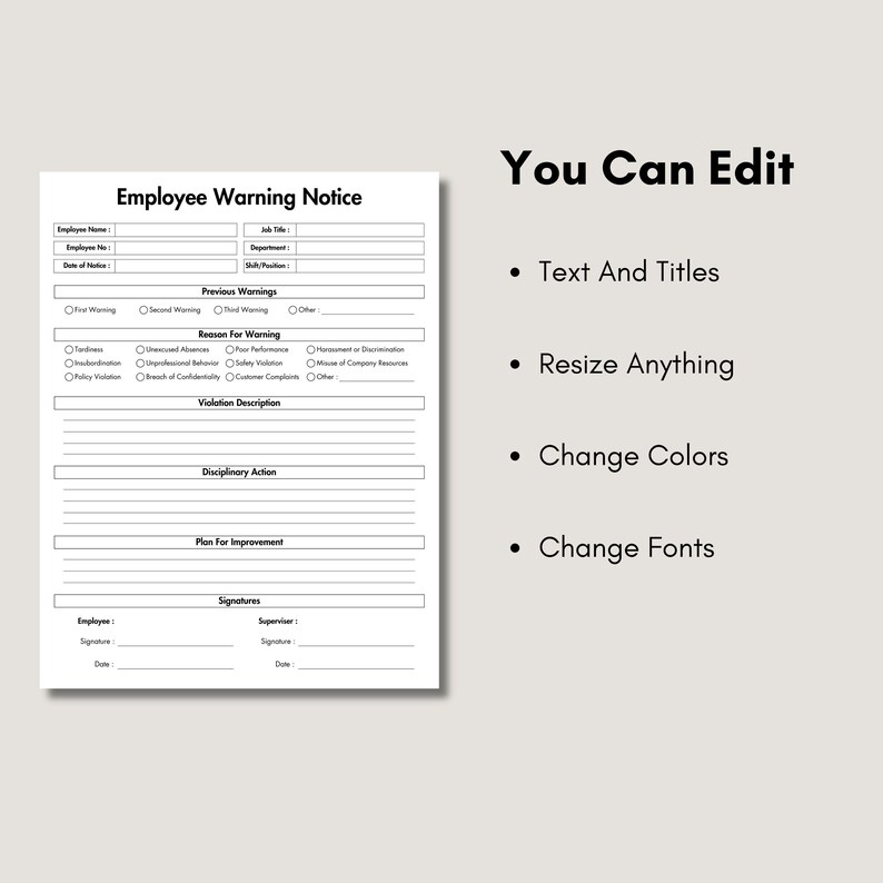 Employee Warning Notice, Printable & Editable Employee Warning Form ...