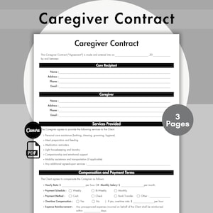 Editable Caregiving Agreement, Printable Homecare Contract, Caregiving ...