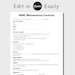 One Page HVAC Maintenance Contract, Editable Heating & Cooling Service ...
