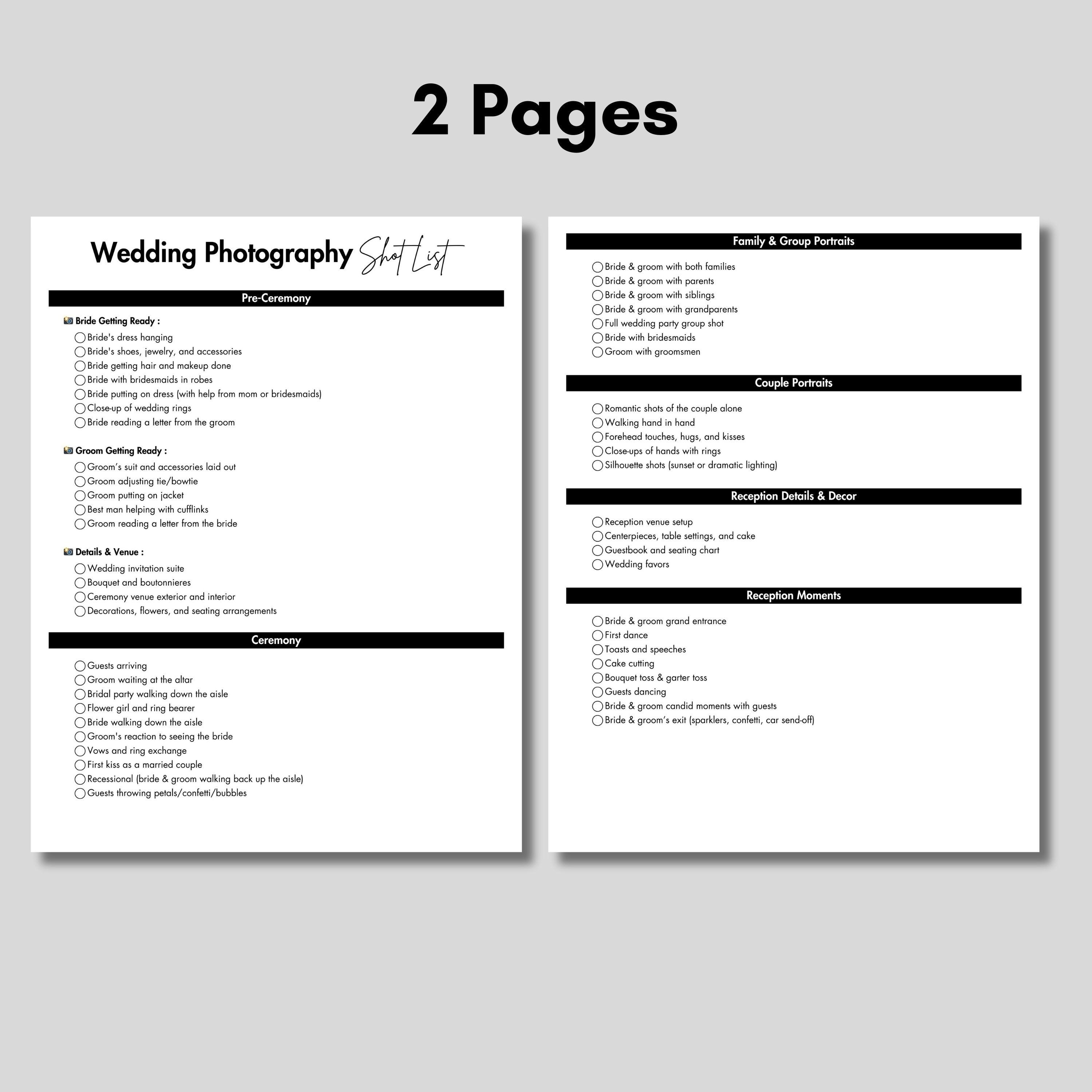 Editable Wedding Photography Shot List, Printable Wedding Planner List ...