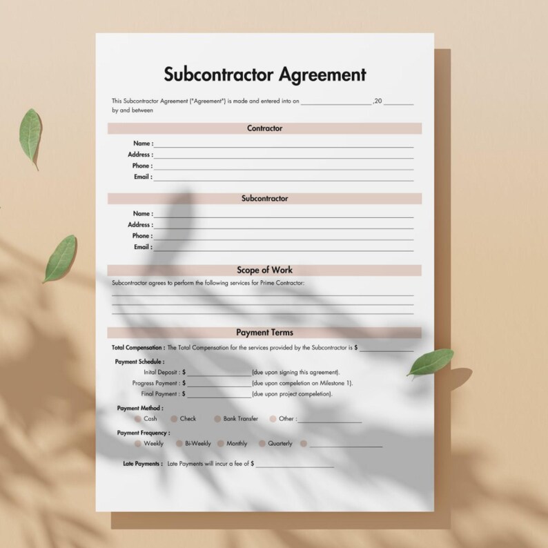 Subcontractor Agreement Form, Job Subcontractor Agreement Forms ...