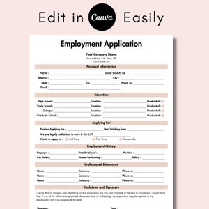 Employee Application, Application for Employment, Editable Job ...