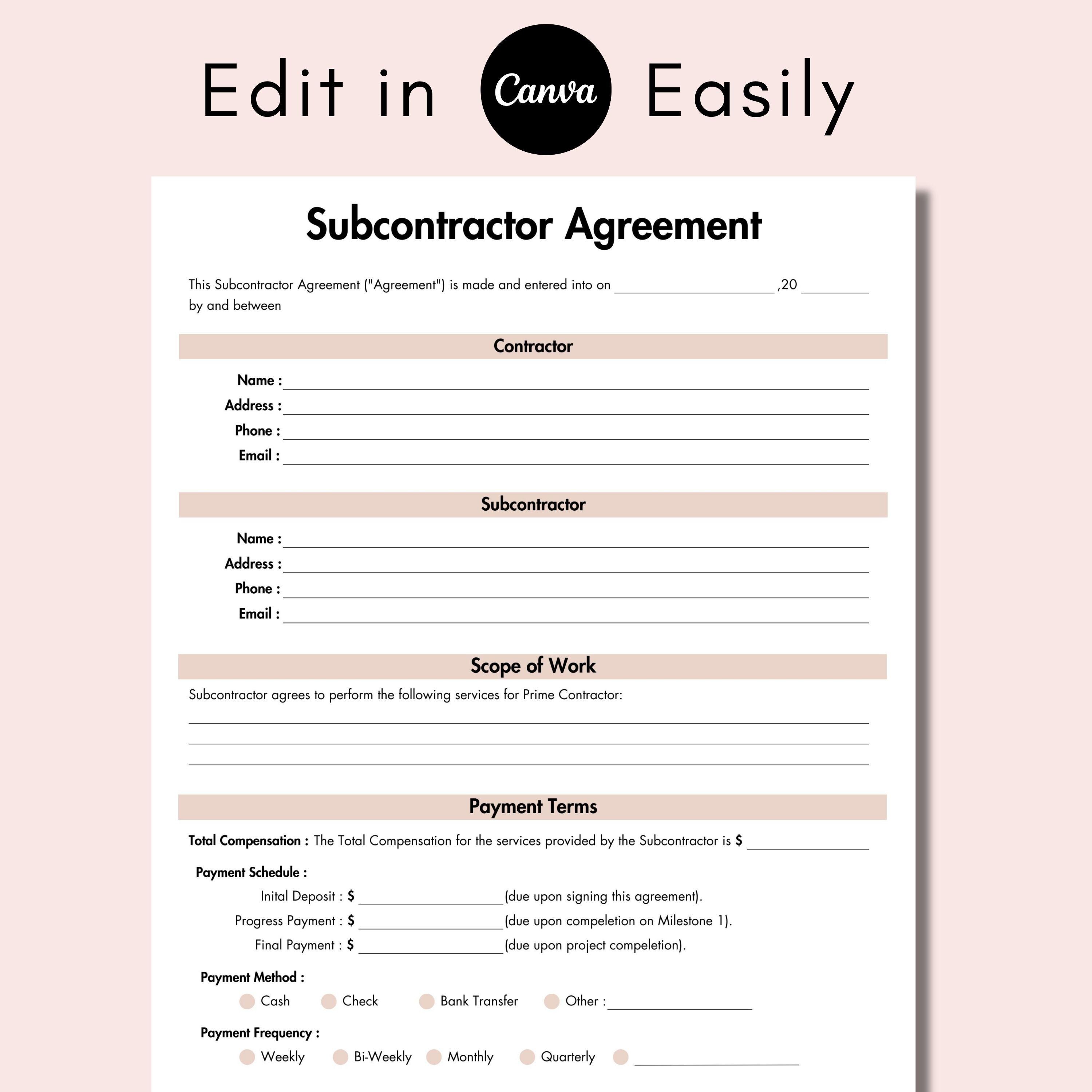 Subcontractor Agreement Form, Job Subcontractor Agreement Forms ...