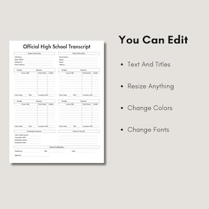 Editable High School Transcript Template, Home School Transcript Form, Printable Grade Tracker ...