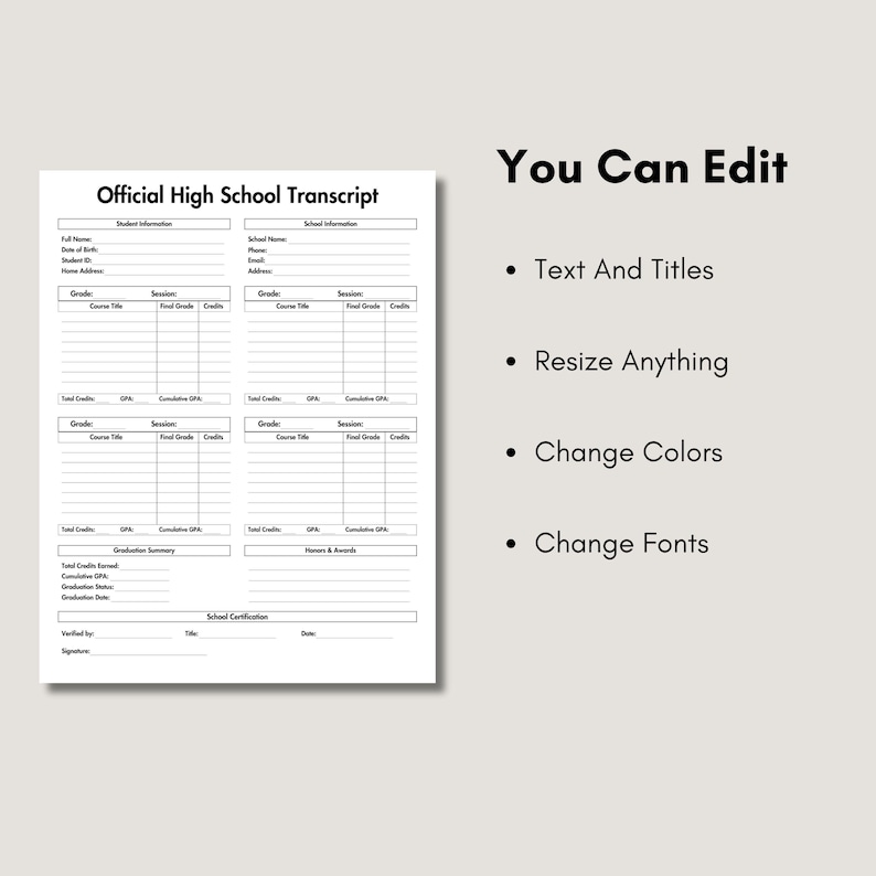 Editable High School Transcript Template, Home School Transcript Form ...
